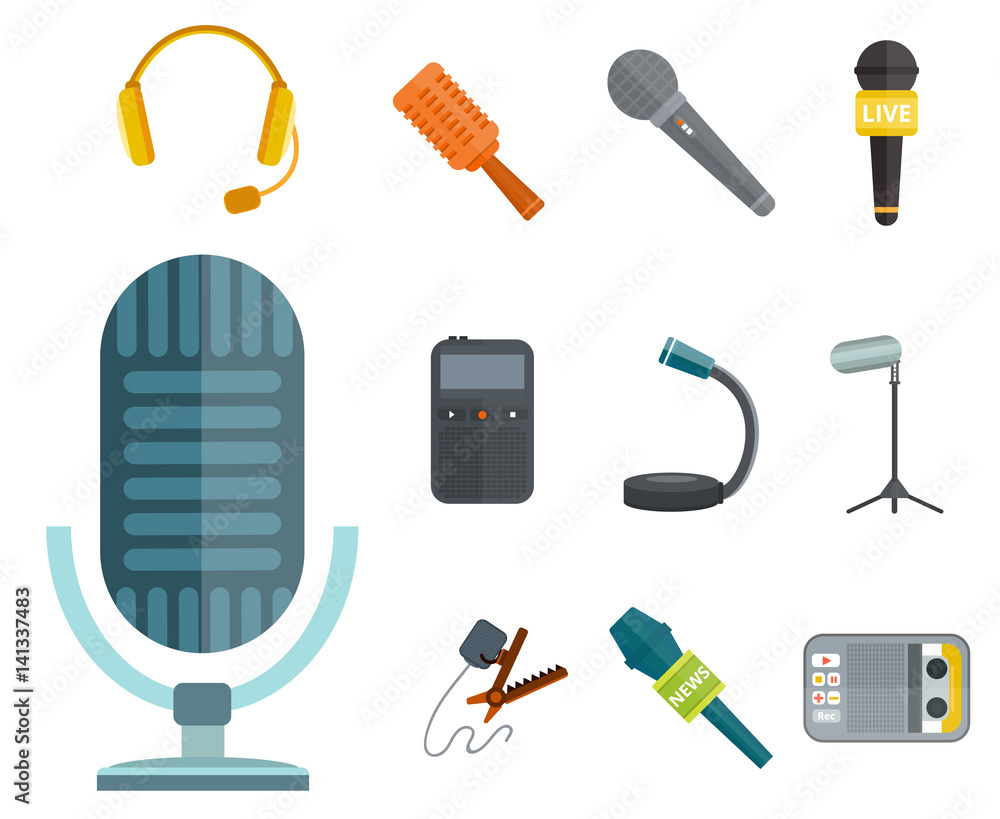 Microphone vector icon isolated interview music TV tool show voice ...