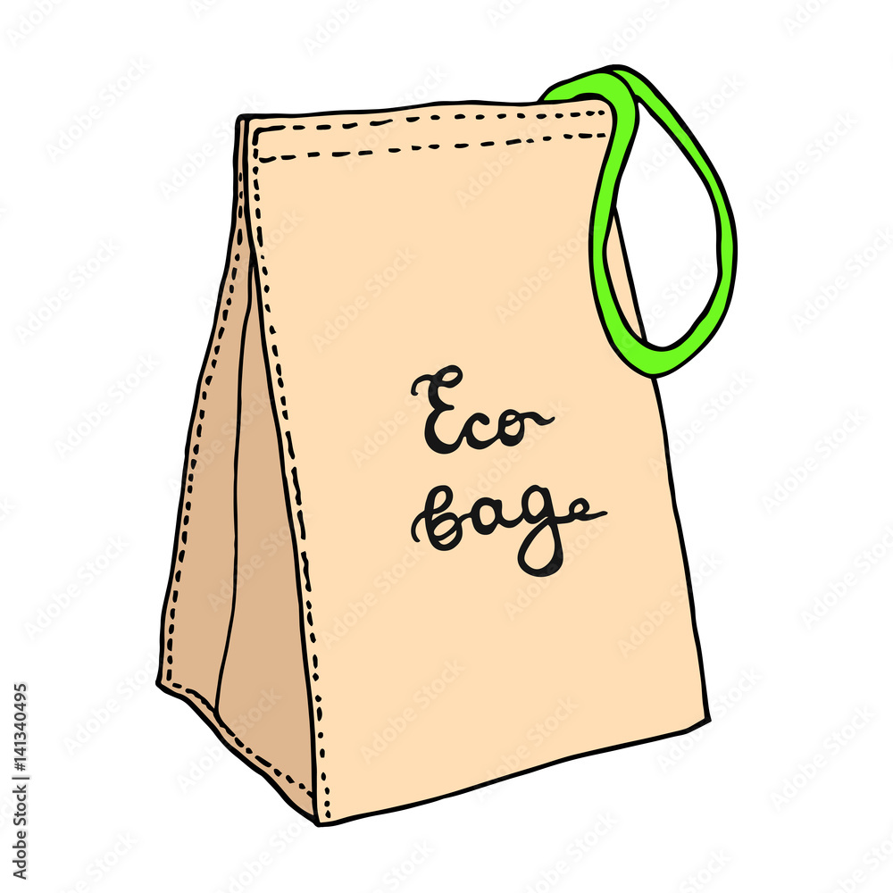 Lunch bag. Textile eco bag, lunch bag with green rope. Cotton food bag ...