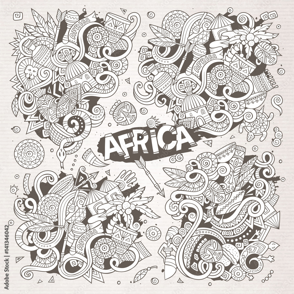 Vector doodle cartoon set of Africa designs Stock Vector | Adobe Stock