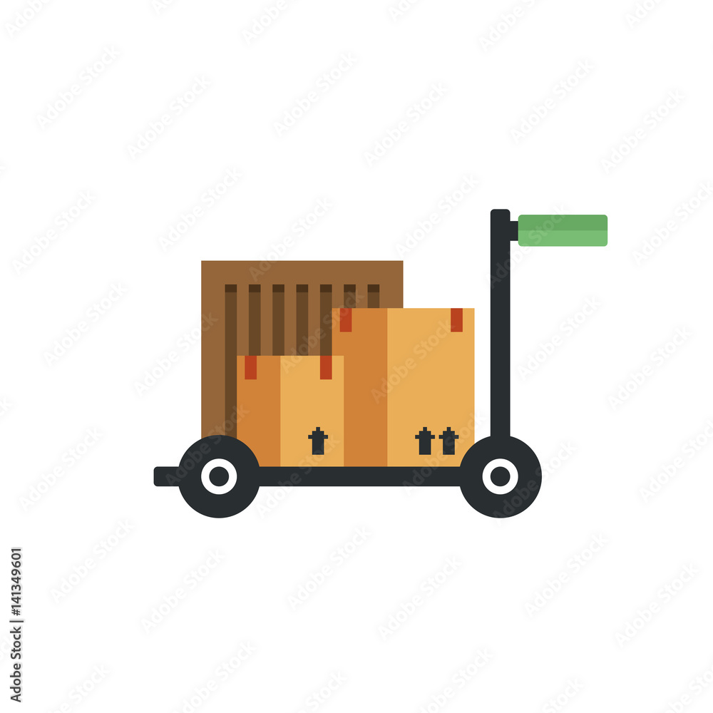Box Package on a Cart Icon Illustration Isolated Vector Warehouse Stock ...