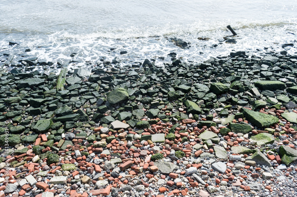 Pebbles water, river bed pebbles, spring scene close-up pebbles under ...