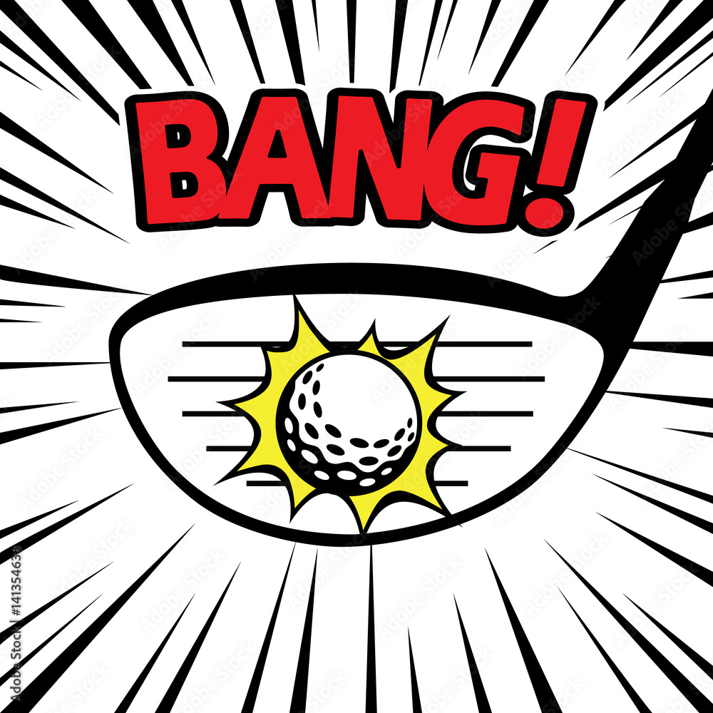 Golfer swing driver club hitting golf ball sound BANG Stock Vector ...
