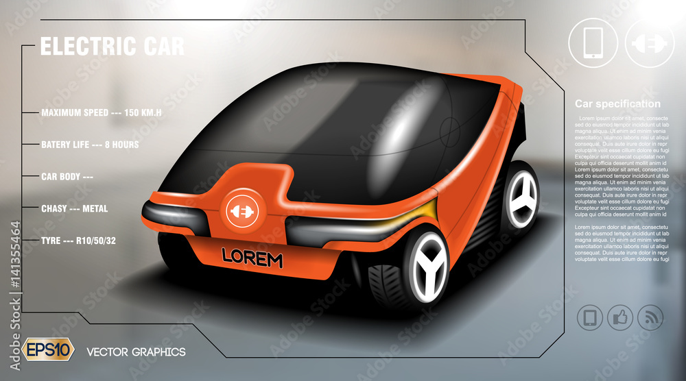 Realistic 3d Electric car infographic concept. Digital Vector Electric ...