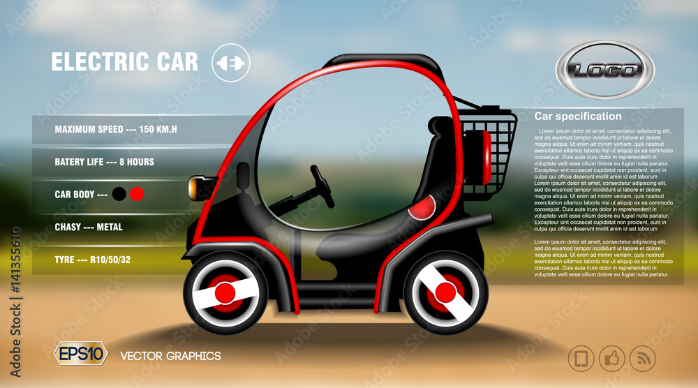 Realistic 3d Electric car infographic concept. Digital Vector Electric ...