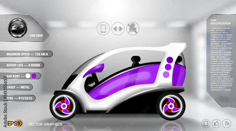 Realistic 3d Electric car infographic concept. Digital Vector Electric ...