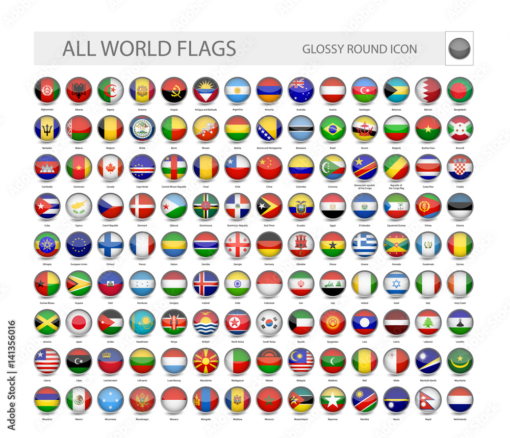 Round Glossy World Flags Vector Collection Stock Vector | Adobe Stock