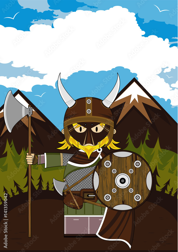 Cartoon Fierce Viking Warrior Stock Vector | Adobe Stock