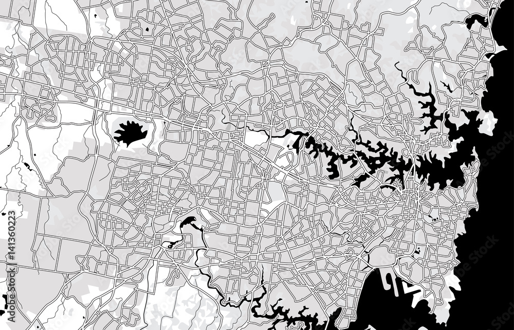 Black and white scheme of the Sydney, Australia. City Plan of Sydney ...