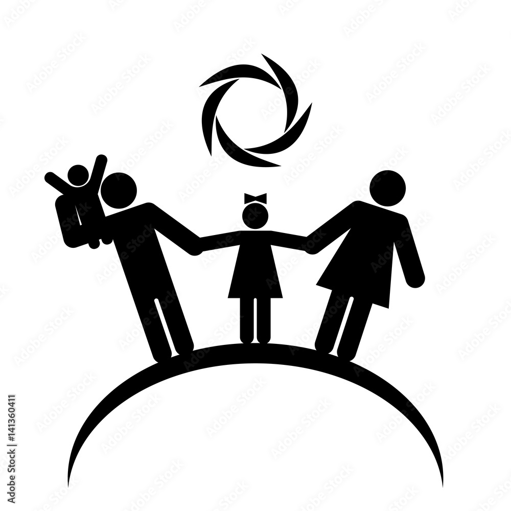 Happy family under the sun on the planet. Family logo black figures on ...