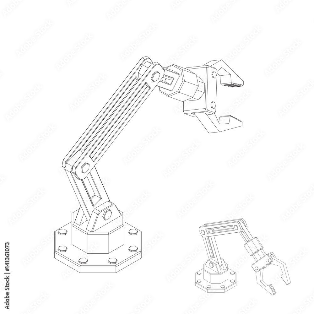 Robotic arm. Isolated on white background. Vector outline illustration ...