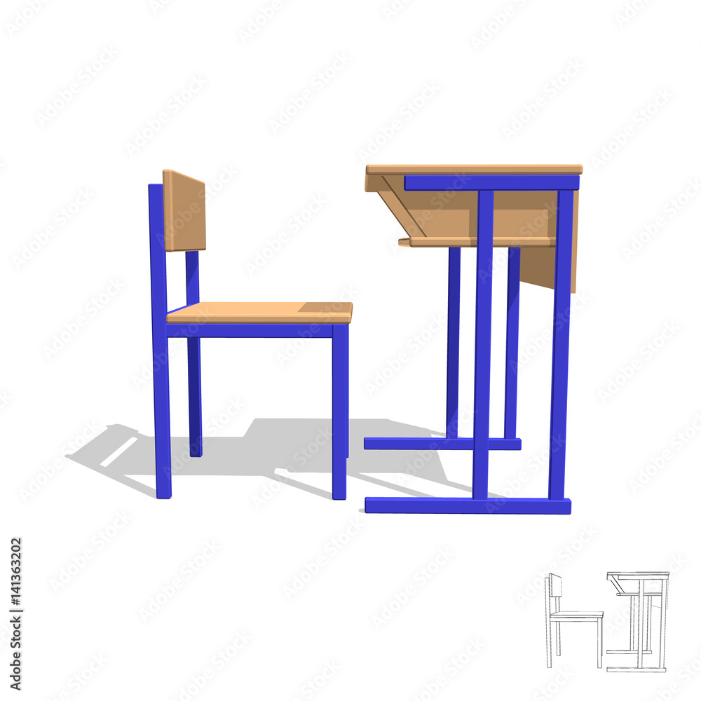 School desk.Isolated on white. 3d Vector illustration.Side view. Stock ...