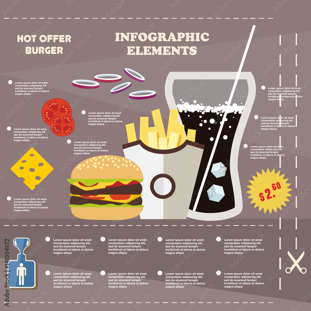 Infographic fast-food, elements on flat design Stock Vector | Adobe Stock