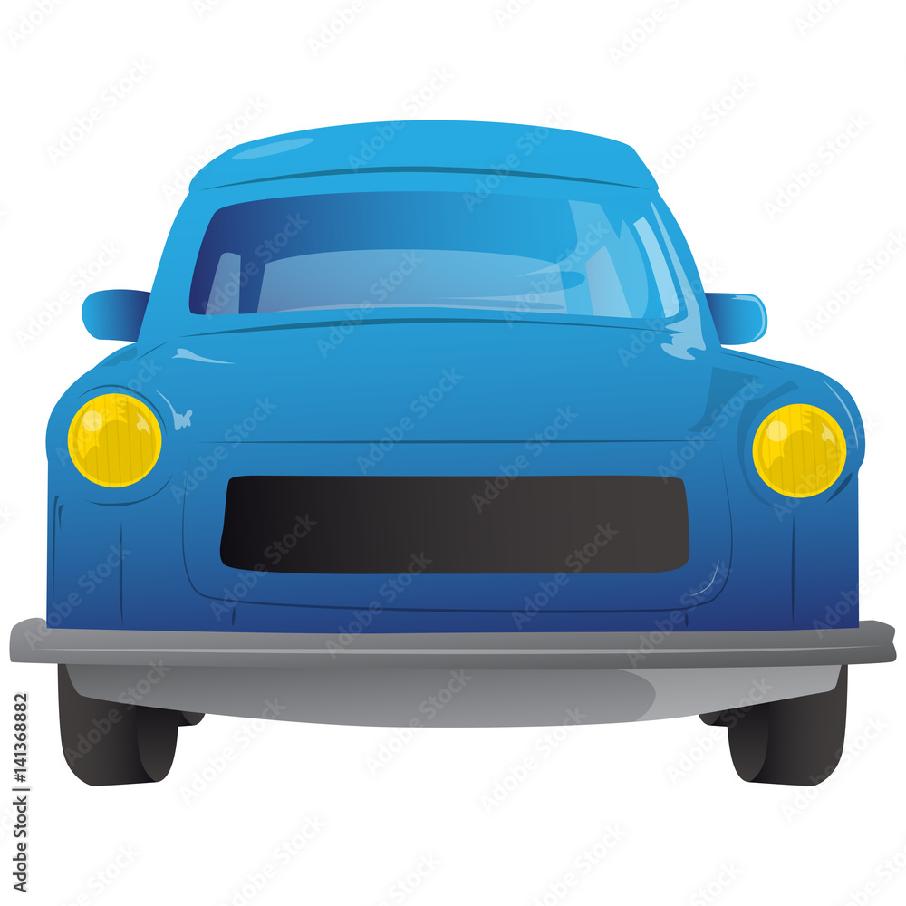 Vector illustrated cartoon 90s European car front view on white ...