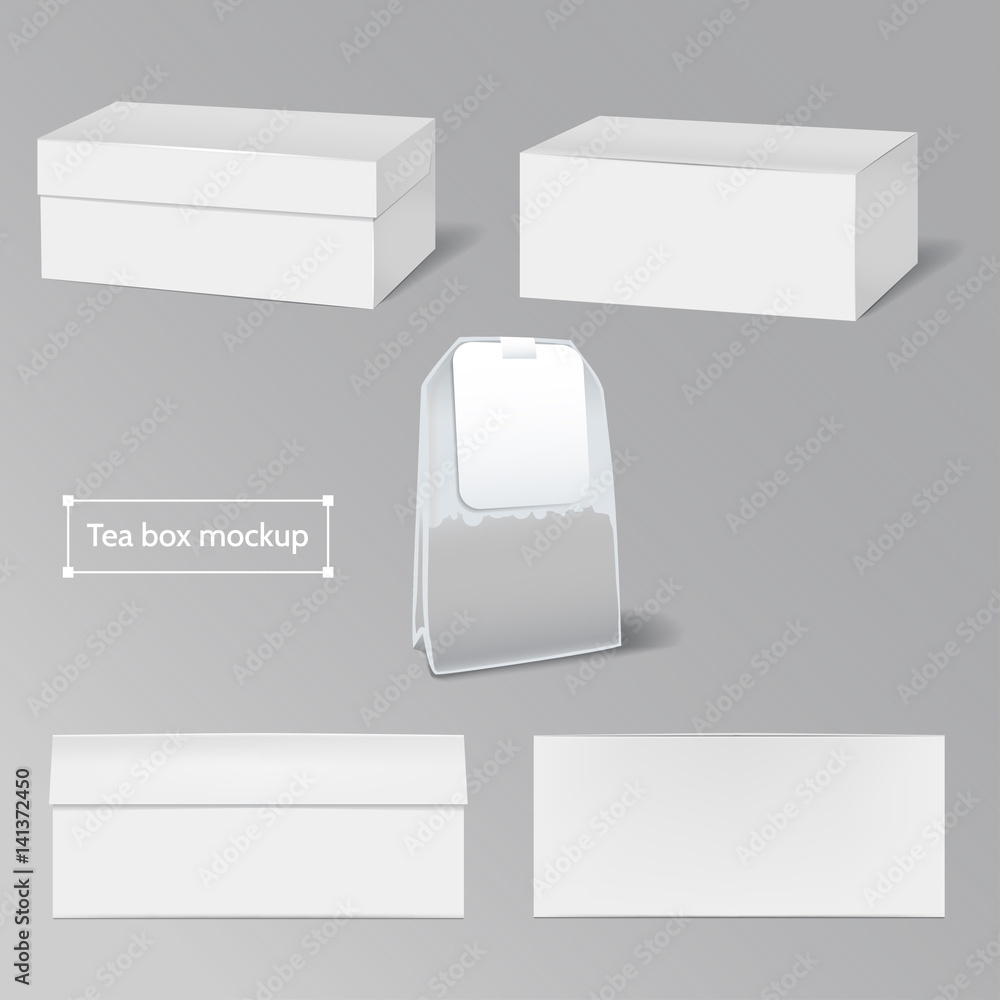 Box and tea bag. 3d realistic illustrations for your design and product ...