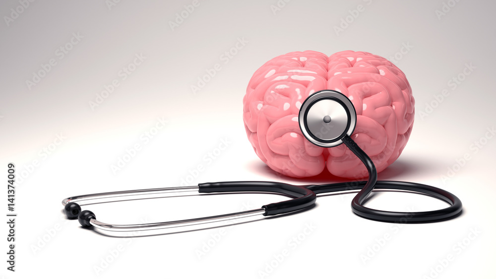 Human brain and stethoscope, isolated on white background. Stock Photo ...