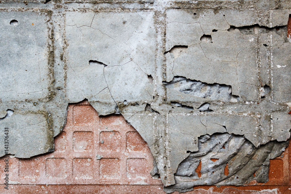 Reverse side of an old ceramic tile with adhesive. Abstract background ...