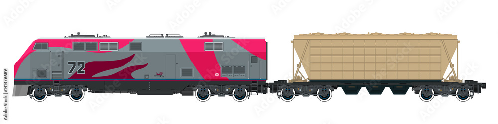Pink Locomotive with Hopper Car for Transportation Freights , Train ...
