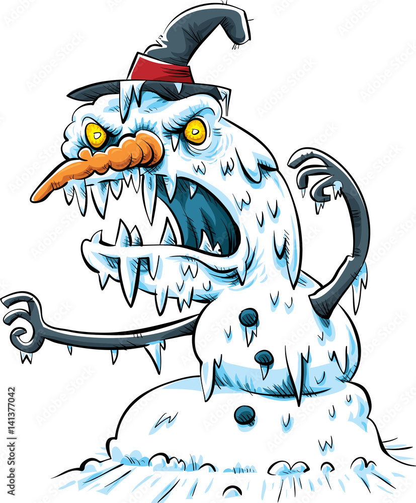 A scary, vicious cartoon snow monster in an aggressive pose. Stock ...