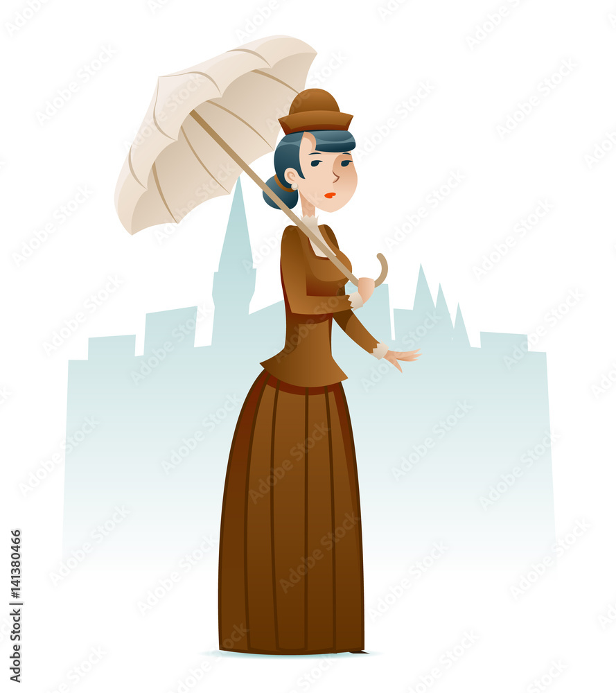 Victorian Lady Businesswoman Wealthy Cartoon Character Icon on Stylish ...
