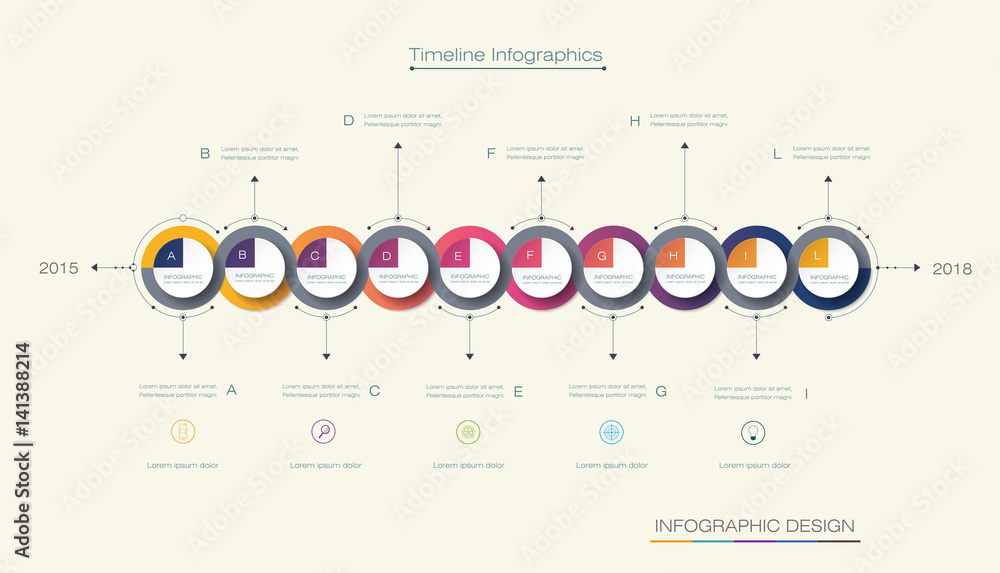 Vector infographics timeline design template with 3D paper label ...