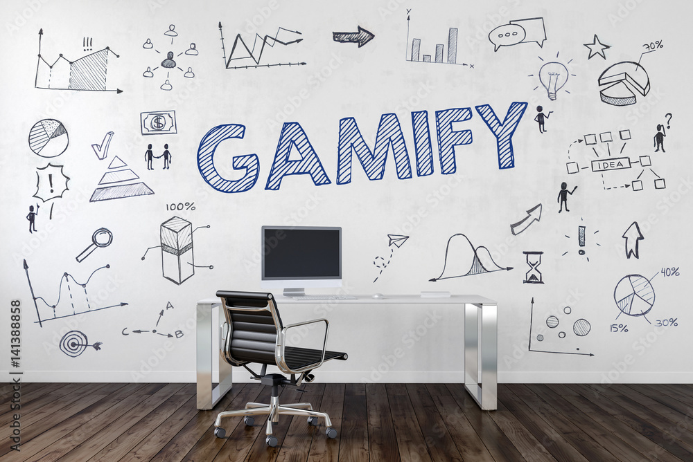 GAMIFY | Desk in an office with symbols Stock Illustration | Adobe Stock