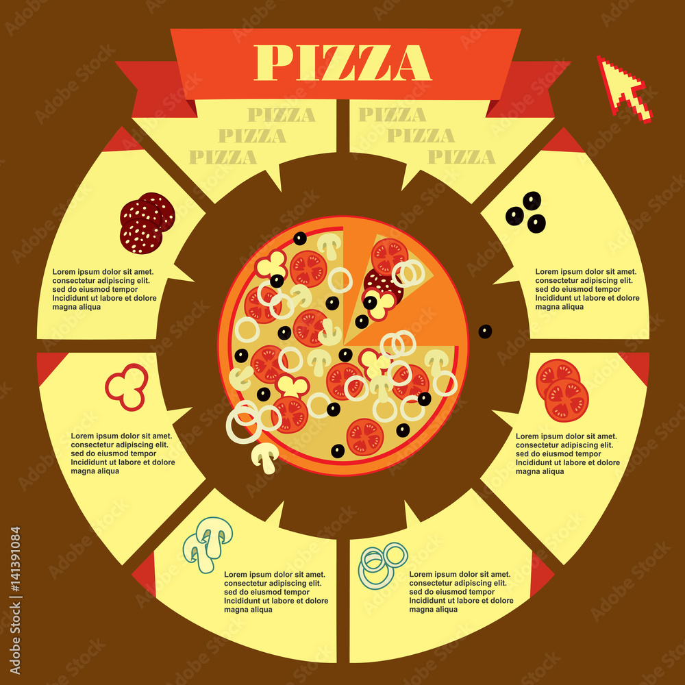 Pizza party cartoon advertising poster with date and time vector ...