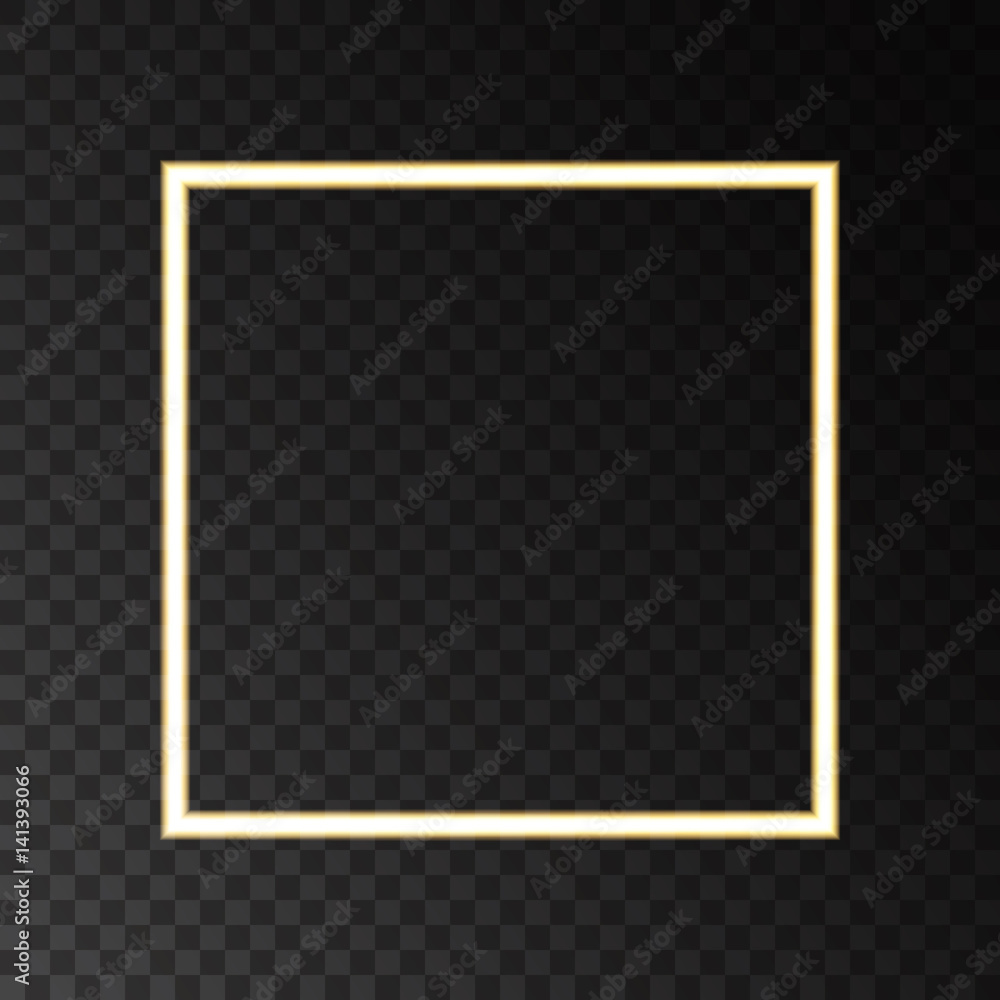 Gold neon frame with lights effects isolated on transparent background ...