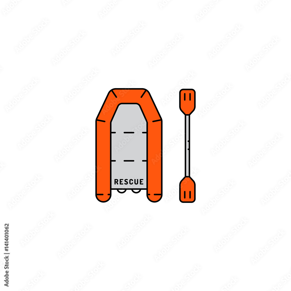 Flat vector icon Life raft in cartoon style isolated on white ...