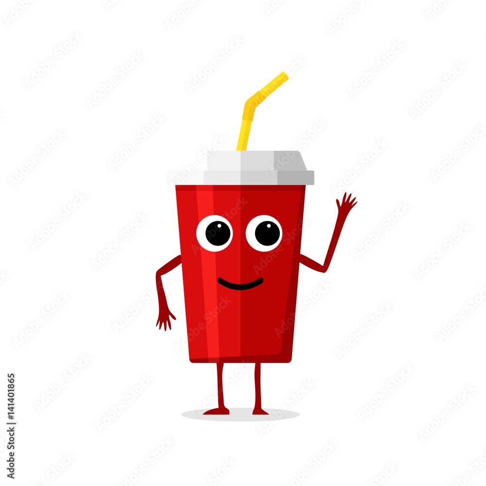 Funny and cute soda drink red paper cup character isolated on white ...