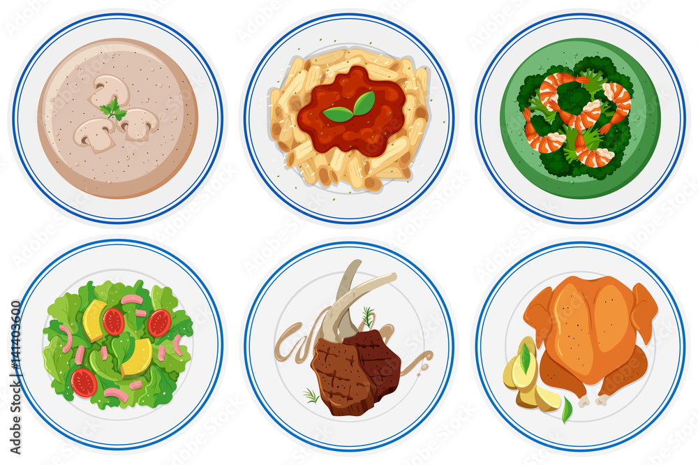 Different types of food on the dish Stock Vector | Adobe Stock