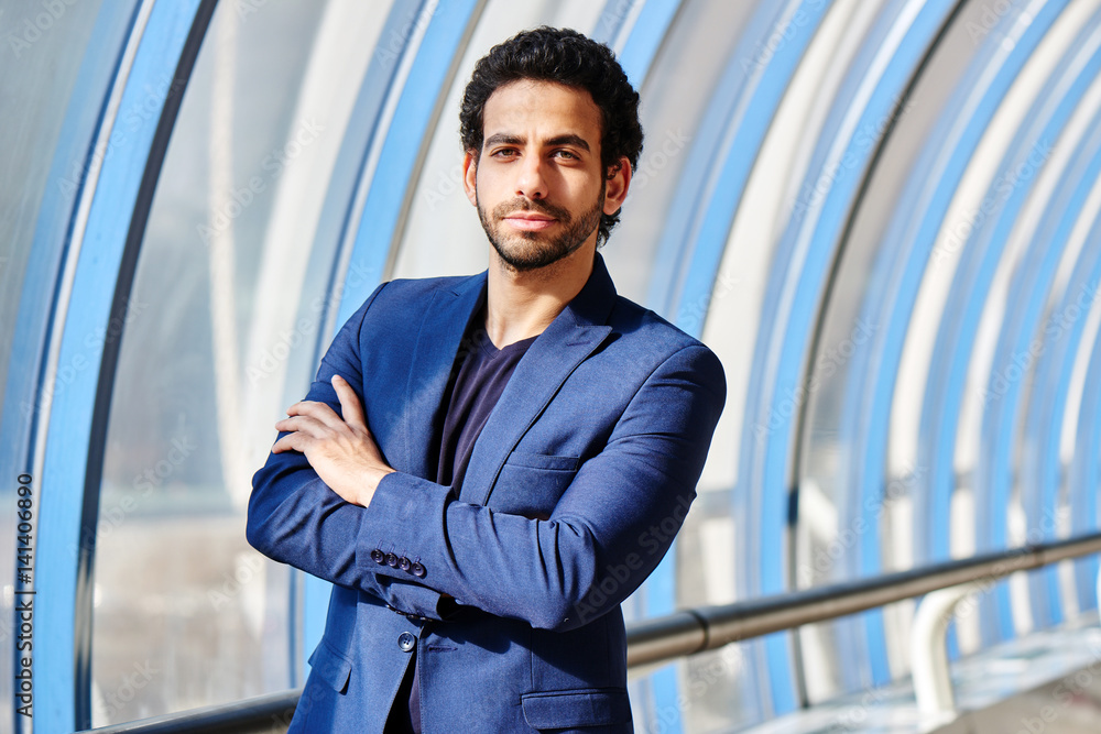 Portrait of Arab man in a suit in the glass transition Stock Photo ...