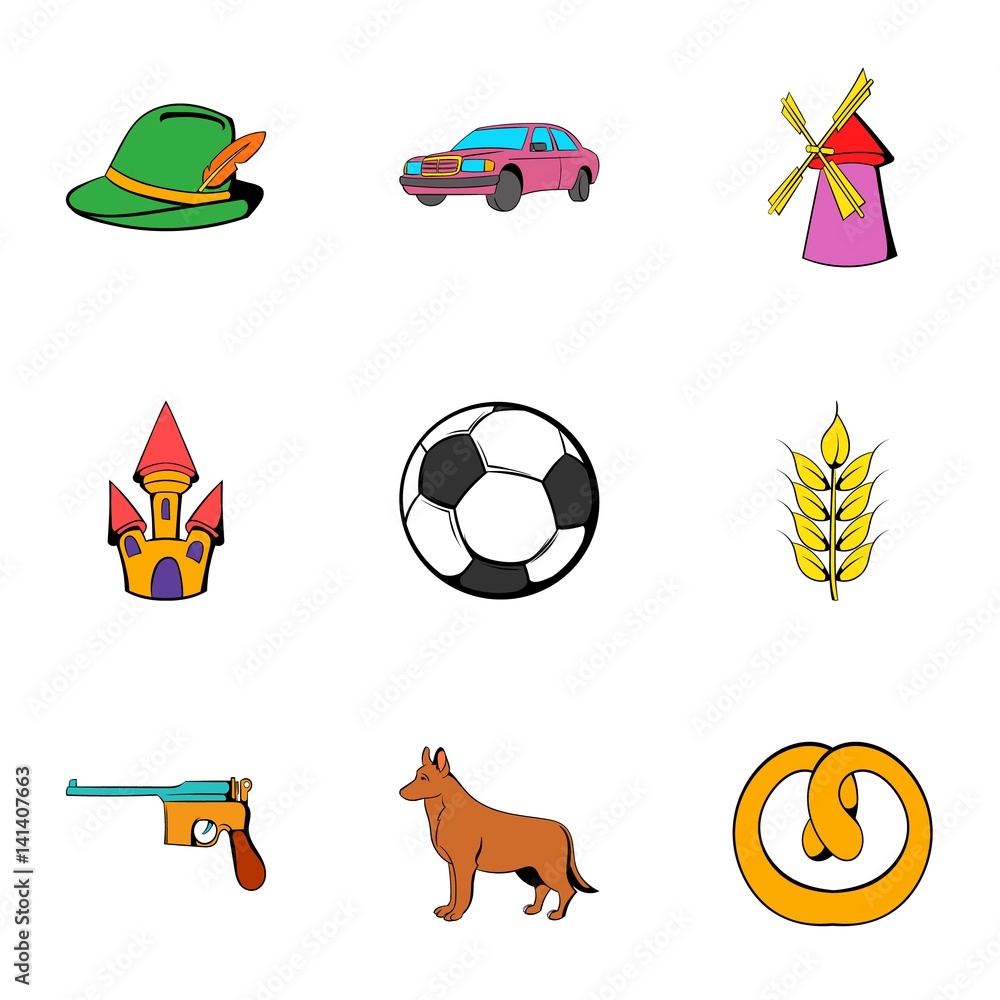 German icons set, cartoon style Stock Vector | Adobe Stock