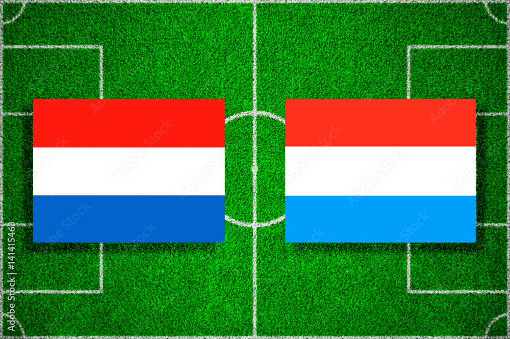 Flags of the Netherlands - Luxembourg on the soccer field. Football ...