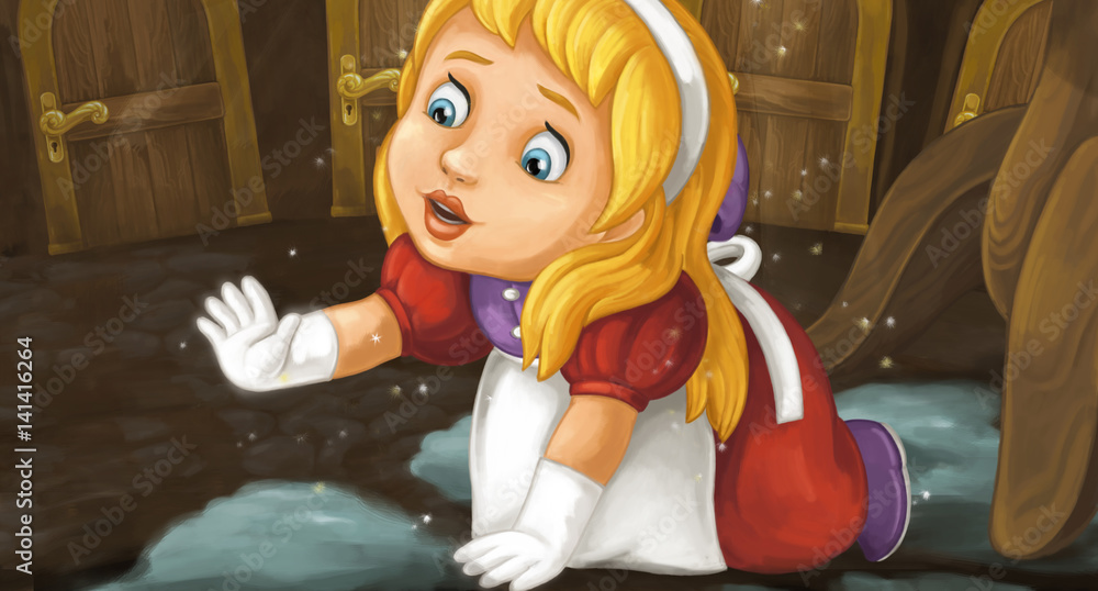 Cartoon Scene With Girl In Wet Clothes In The Wet Room Stock