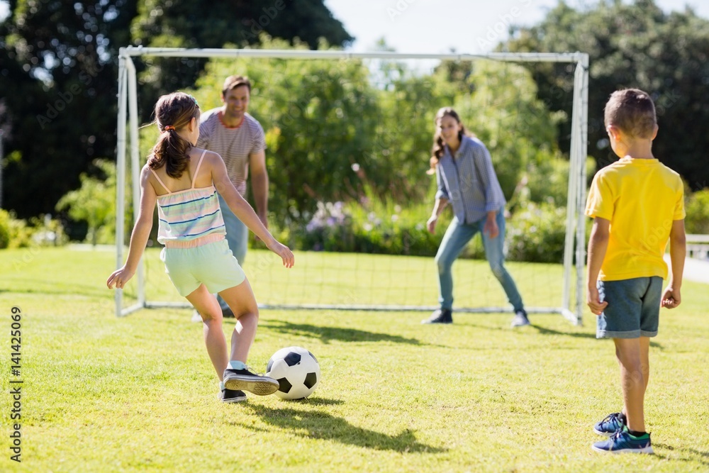Family playing football together at the park Stock Photo | Adobe Stock