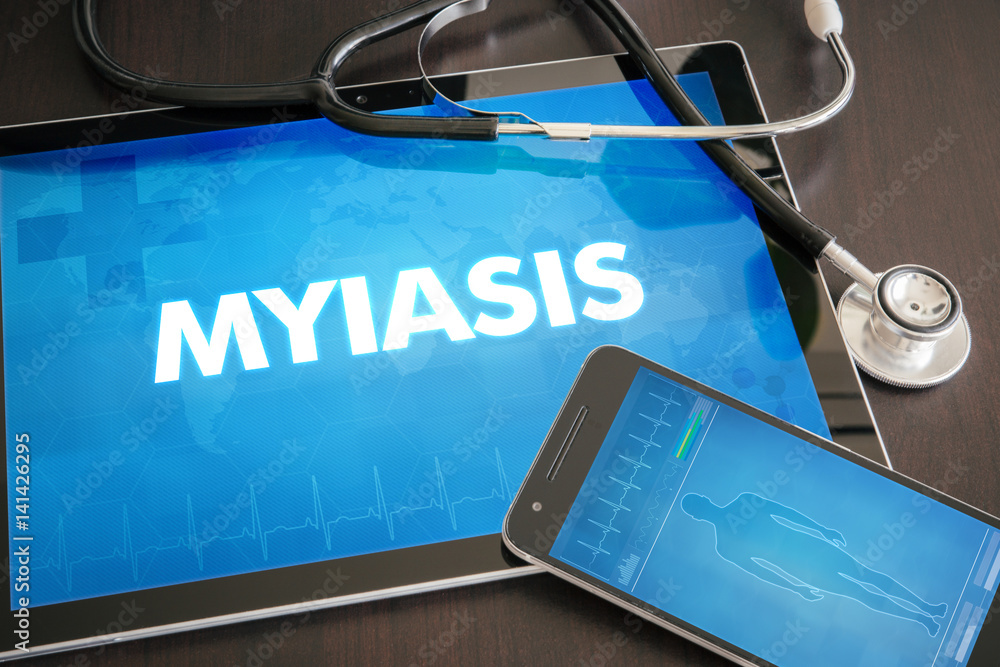 Myiasis (infectious disease) diagnosis medical concept on tablet screen ...