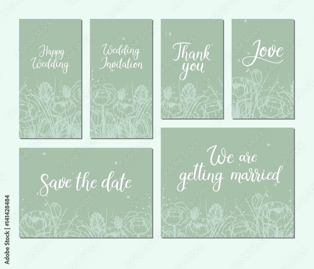 Set of wedding cards. Calligraphy. Hand lettering inscription. Vector ...
