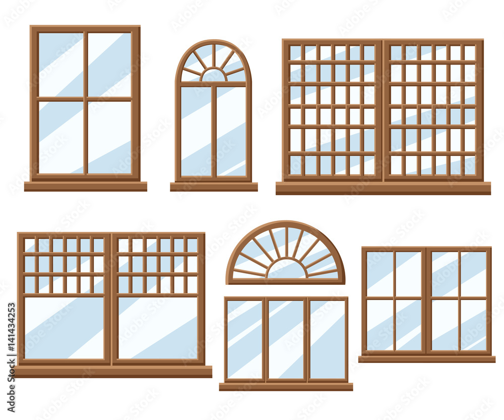 Window icon set Flat design style vector illustration. Stock Vector ...