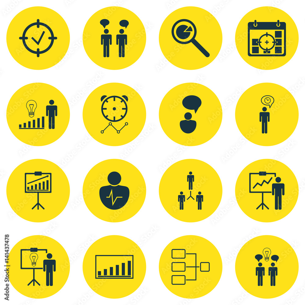 Set Of 16 Authority Icons. Includes Opinion Analysis, Team Meeting ...