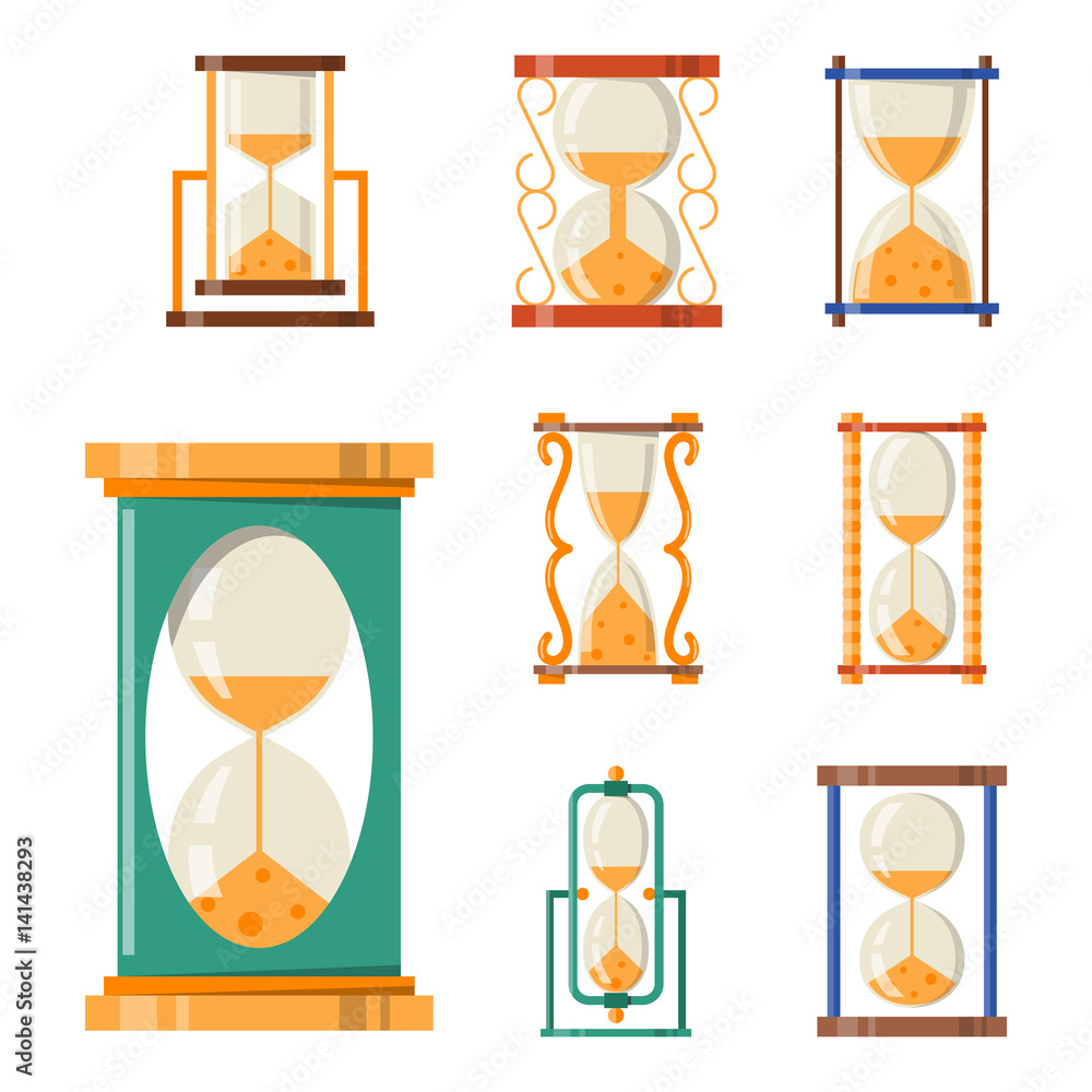 Sandglass icon time flat design history second old object and sand ...