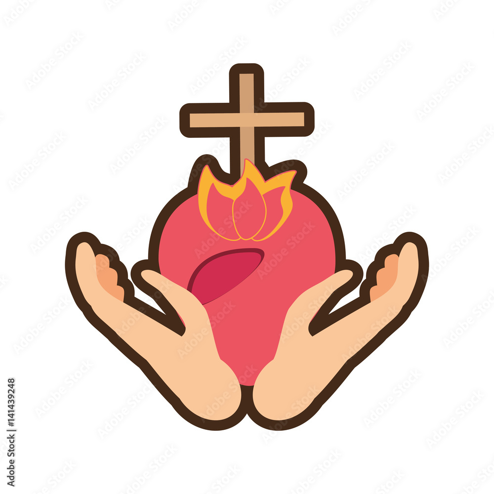 hand holding sacred heart jesus line vector illustration eps 10 Stock ...