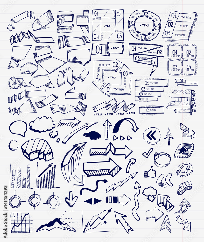Mega collection of hand drawn arrow, charts, labels and block schemes ...