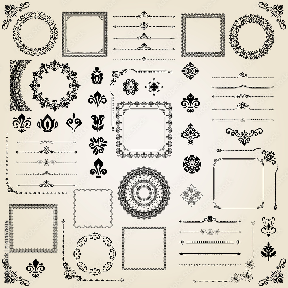 Vintage set of vector horizontal, square and round elements. Different ...
