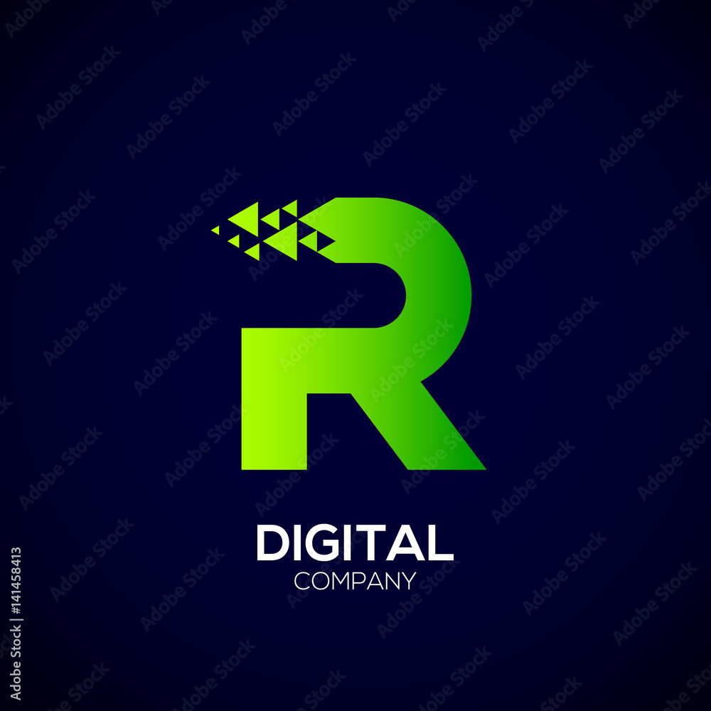 Letter R Pixel logo, Triangle, Arrow and forward logo, Green color ...