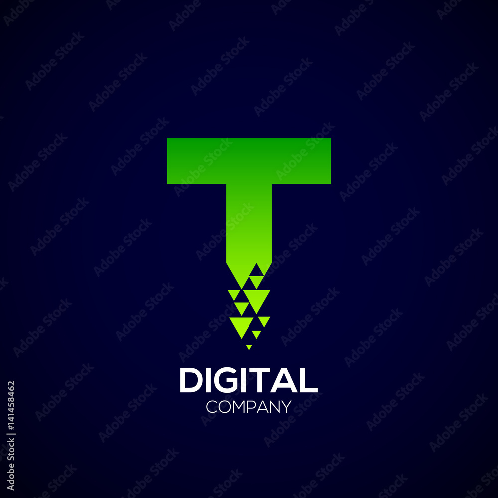 Letter T Pixel logo, Triangle, Arrow and forward logo, Green color ...
