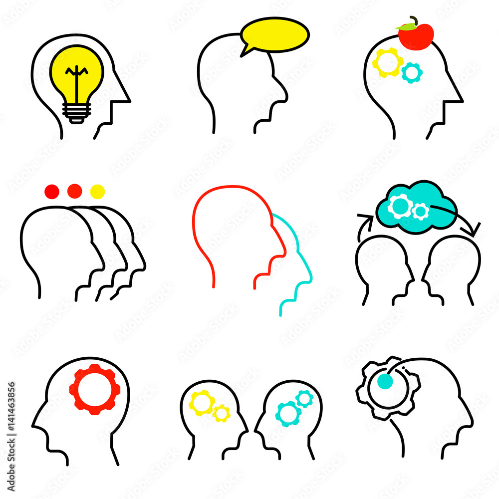 Human mind icons, thin line style. A man with ideas, the concept of a ...