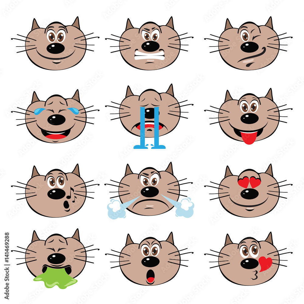 Cat Emojis Set of Emoticons Icons Isolated Stock Vector | Adobe Stock