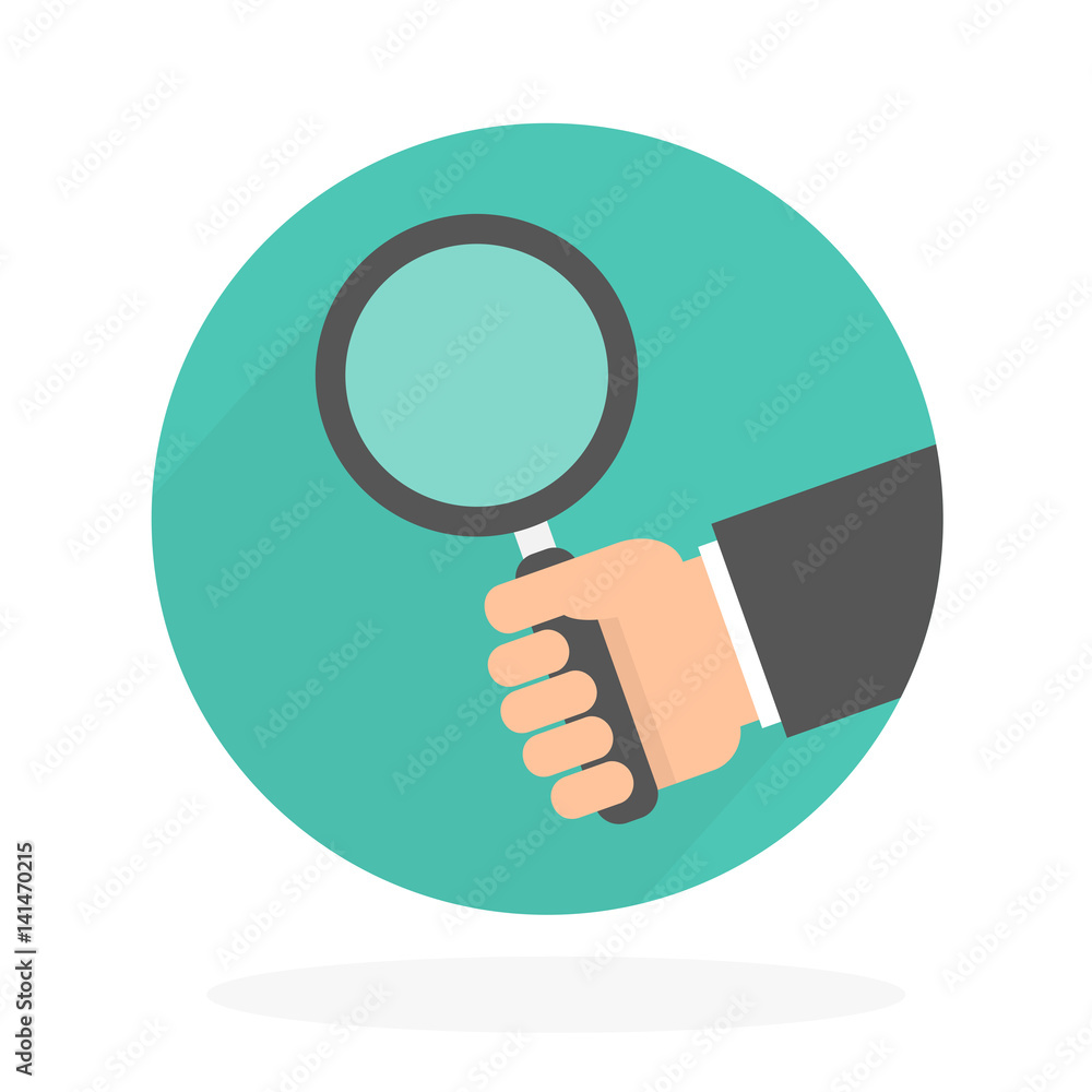 Hand holding magnifying glass circle shaped icon Stock Vector | Adobe Stock