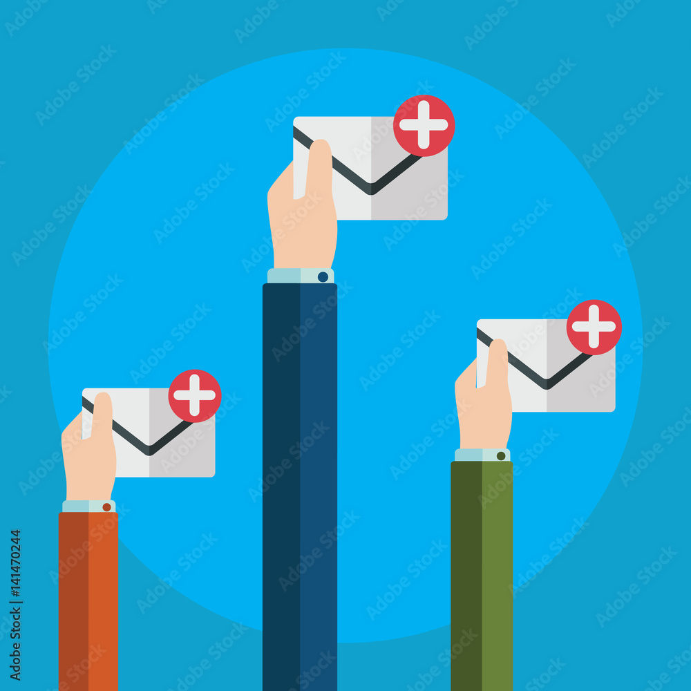 White envelope letter with counter notification, postman hands, concept ...