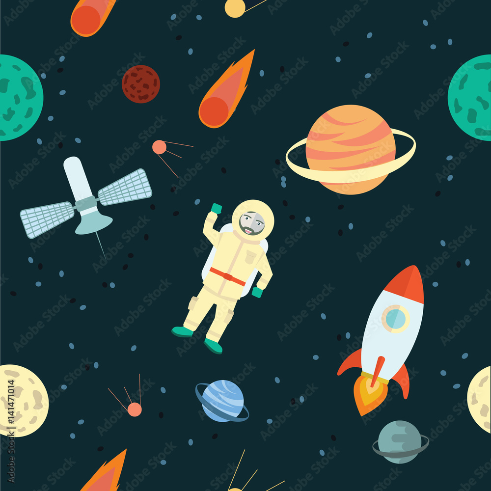 Stock Vector Illustration Space set of planets, orbits, rockets ...